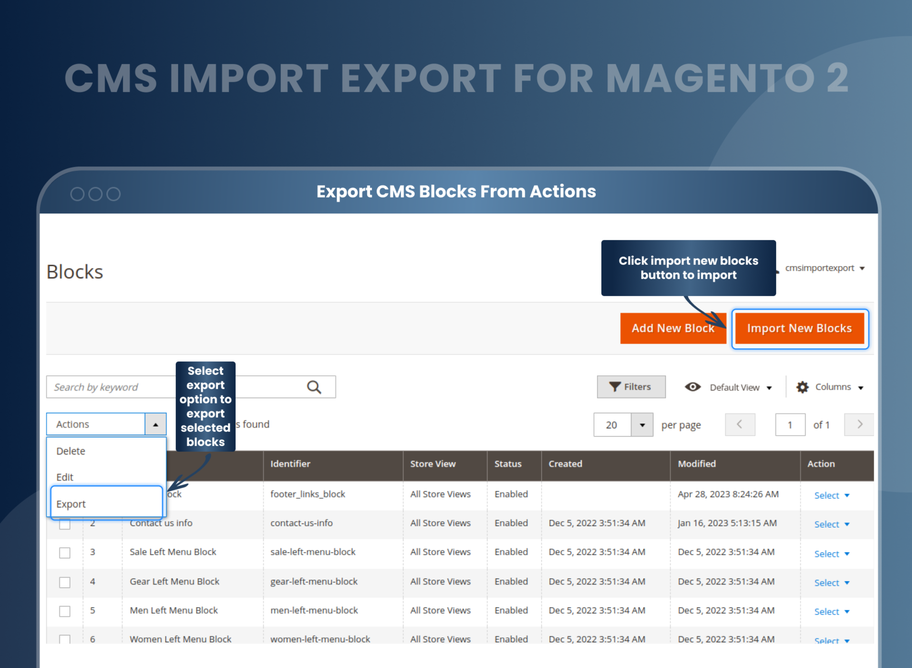 Magento 2 Import Export CMS Pages | Export CMS Blocks Magento 2